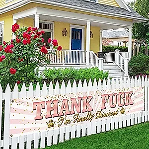 Large Thank Fuck I'm Finally Divorced Banner,Divorce Party Decorations Supplies,Just Divorce Finally Divorce Large Banner Backdrop,Divorce Freedom Newly Single Lawn Sign Yard Sign 9.8x1.6 Feet