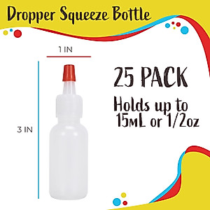 Plastic Boston Round Squeeze Bottles, ½oz/15mL Dropper Bottle with Yorker Red Tip Caps, 25 Pack Squirt Bottles for Liquids, for Crafting & Paints, Condiment Bottles for Sauces, Dressing, Oil, Honey