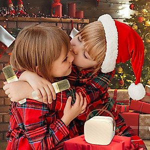 IROO Mini Karaoke Machine with 2 Wireless Microphone,Bluetooth Speaker for Kids and Adults,Gifts for Girls and Boys 4, 5, 6, 7, 8, 9, 10 +Year Old Birthday Party Home (Beige)