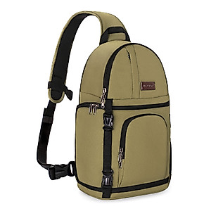 MOSISO Camera Sling Bag, DSLR/SLR/Mirrorless Camera Case Shockproof Photography Camera Backpack with Tripod Holder & Removable Modular Inserts Compatible with Canon/Nikon/Sony/Fuji, Khaki