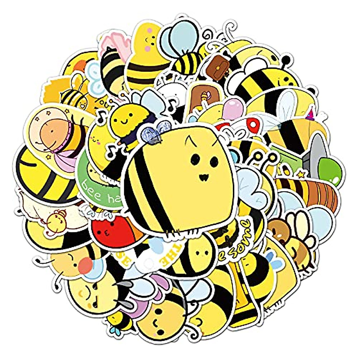 51 PCS Cute Bee Water Bottle Stickers for Kids Teens,Small Honeybee Vinyl Waterproof Stickers Decals for Laptop Bumper Skateboard Helmet,Cartoon Kawaii Bees Animal Stickers