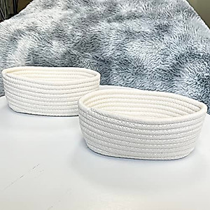 ABenkle Small Storage Basket Set of 2, Natural Cotton Rope Woven Baskets for Organizing, Tiny Oval Storage Baskets, Small Basket for Montessori, Baby Nursery Dog Toy Baskets, Bathroom Organization Bin