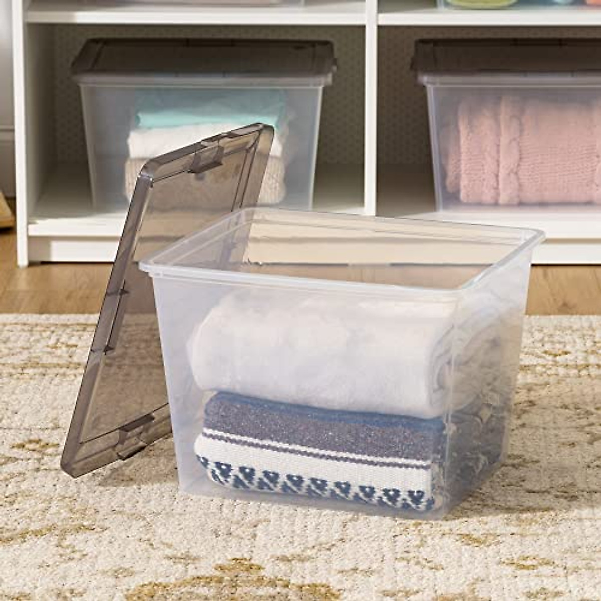 36 Quart Snap Top Clear Plastic Storage Box, Gray, Set of 6