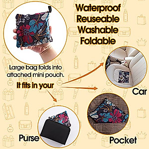 JEFHOMKIT 9 Pack Reusable Grocery Bags,Foldable Floral Shopping Bags,Nylon Fabric Reusable Bags for Groceries,Washable Grocery Tote Bag with Handles,Large Lightweight Shopping Grocery Bags with Pouch