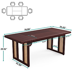 Tribesigns 70.9 Inch Executive Desk, Large Office Computer Desk with Rattan & Metal Frame, Modern Simple Study Writing Table Workstation Desk for Home Office, Conference Meeting Room