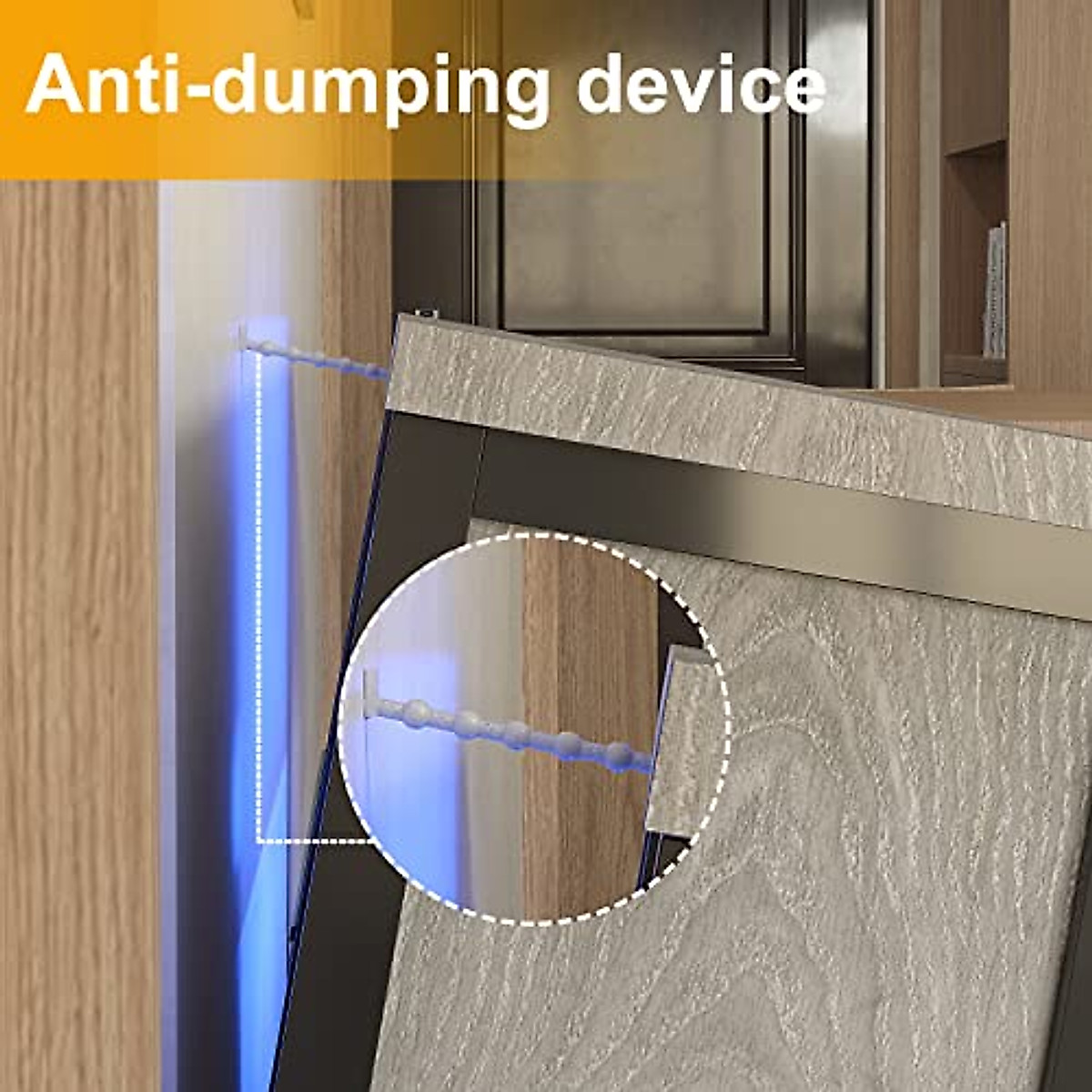 LED Wine Bar Cabinets for Home – Industrial Liquor Cabinet Bar with 2 Hinged Doors, Adjustable Wood and Steel Bar Table with Bottles Rack, Kitchen Farmhouse Coffee Bar, Living Room Furniture, Grey