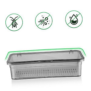DOITOOL Flatware Tray with Lid and Drainer Kitchen Drawer Organizer, Kitchen Cutlery Tray and Utensil Drawer Organizer with Cover, Countertop Silverware Storage Container, 2.8x10x3.9