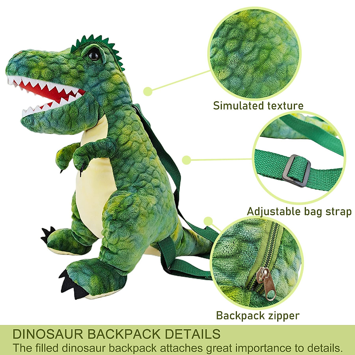 JUSTQUNSEEN Plush T Rex Dinosaur Backpack, 16" Dinosaur Stuffed Animal Bag toddler Dinosaur Backpack for Kids 3-5, Dinosaur Gift Bag Plush Dinosaur Toys for kids Giant Dinosaur Plush backpack adult