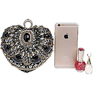 Purses & Totes, Evening Clutches & Crossbody Bags Evening Clutch Bags Beads Clutch Heart Shape Black Autumn Women Crystal Rhinestone Bag Formal Dress Handbags
