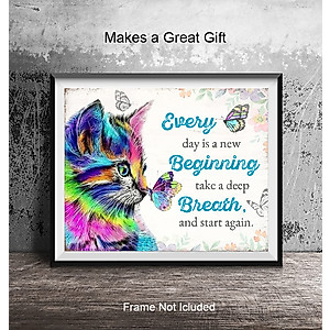 Cute Cat Wall Art - Cat Themed Gifts - Cat Lady Gift for Women Woman Girl - Cat Lover Motivational poster - Cat Room Decor - Shabby chic Cat Poster - Inspiration Butterflies Wall Decor - UNFRAMED 8x10
