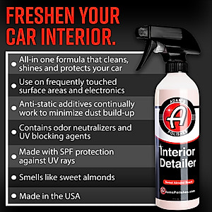 Adam's Polishes Interior Detailer 16 fl. oz (Sweet Almond) - Total Car Interior Cleaner, Protectant & Dressing | All Purpose Cleaner & Leather Conditioner | Vinyl, Dashboard, Screen, Seat Cleaner