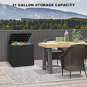 Mars Villa Deck Box, 31 Gallon Resin Indoor and Outdoor Storage Box Waterproof for Patio Furniture Cushions, Pool Supplies, Gardening Tools, Weatherproof and UV Resistant (Black)