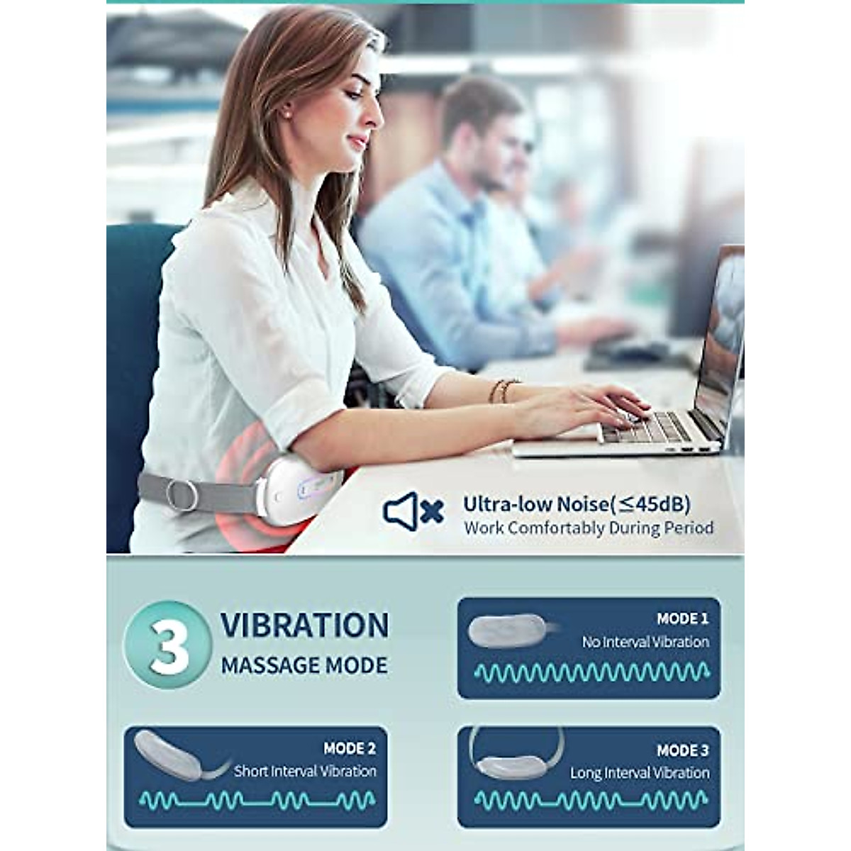 Slimpal Heating Pad for Cramps, Portable USB Cordless Heating Pad with Massager for Back Pain Relief, Heat Belt Gifts for Women White