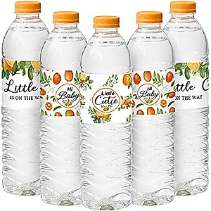48 Pieces Little Cutie Baby Shower Water Bottle Labels Orange Water Bottle Wrapper Stickers Party Favors Decorations for Boy Girl Baby Shower, 3 Styles (Cute Style)