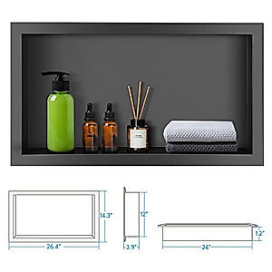 Suteck Shower Niche, 12"x24" Shower Niches Ready for Tile,Stainless Steel Shower Shelf Insert Niches for Tile Showers,Single Niche Tile Recessed for Bedroom,Living Room,Toile,Bathroom Storage Black