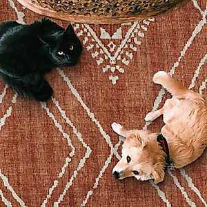 ReaLife Machine Washable Area Rug Runner - Living Room Bedroom Bathroom Kitchen Entryway Office - Padded Low Pile Stain Resistant Premium - Moroccan Diamond Tribal - Jax - Orange 3' x 5'