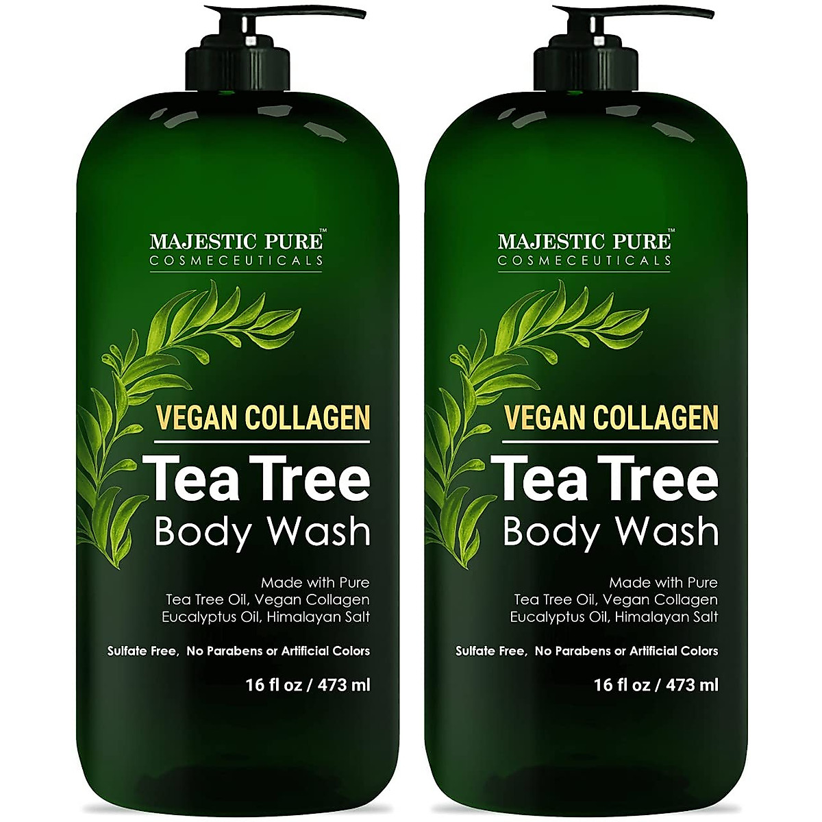 Majestic Pure Tea Tree Body Wash - Formulated to Combat Dry, Flaky Skin - Soothes, Nourishes and Moisturizes Irritated, Chapped, Problem Skin Areas - (Packaging may Vary) -16 fl. oz (Pack of 2)