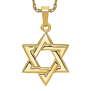 14K Yellow Gold Star of David Jewish Magen Necklace Judaica Religious Pendant Israel Charm 23mm x 13mm Only