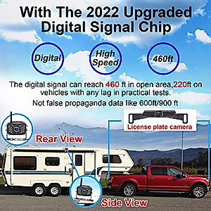 RV Dual Digital Wireless Backup Camera Kit with 7‘’ DVR Touch Key Monitor Trailer Rear View Front View Camera Without Difference Color No Interference IP69 Waterproof Latest Wide-Angle Camera