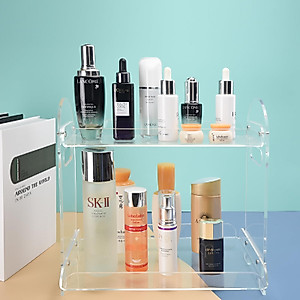 Beitiny Bathroom Counter Organizer, 2-Tier Corner Shelf, Acrylic Bathroom Storage Organizer Countertop Rack for Kitchen Spice Vanity Cosmetic Perfume Skincare, Clear