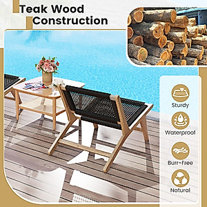 Tangkula Teak Wooden Chair, Mid Century Modern Accent Chair with Handwoven Cordage Seat & Backrest for Patio, Porch, Balcony, Lawn, Garden, Backyard, Poolside & Deck Indoor Outdoor (2)