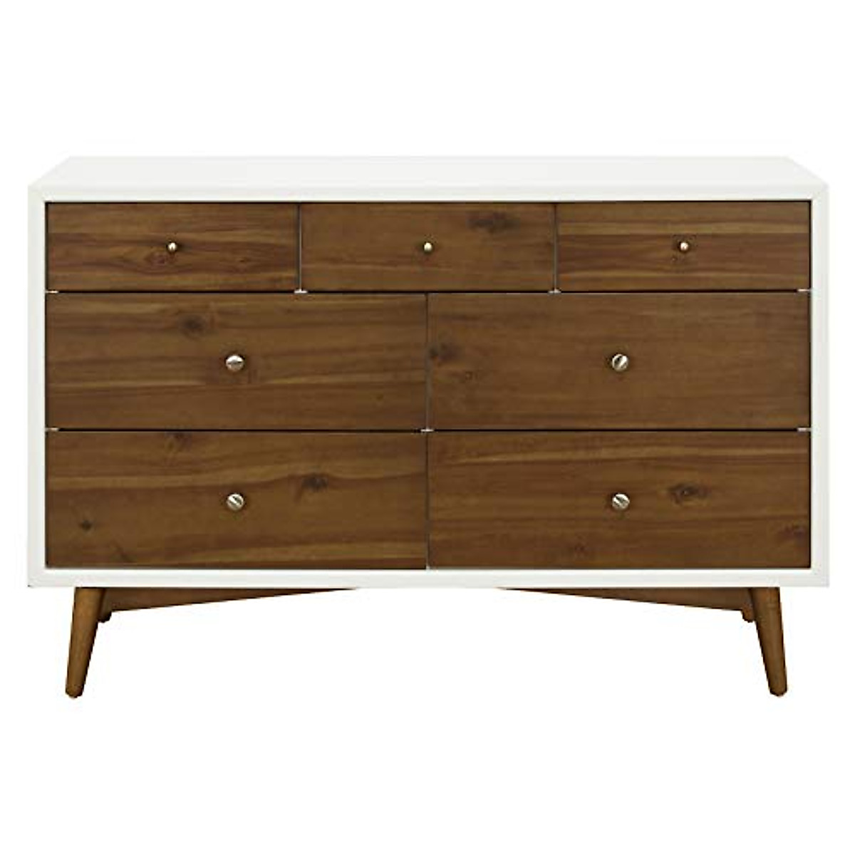 babyletto Palma 7-Drawer Assembled Double Dresser in White and Natural Walnut, Greenguard Gold Certified