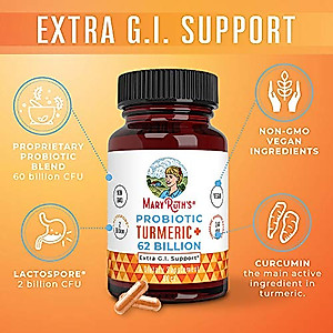 MaryRuth Organics Probiotic Turmeric + Extra GI Support | 62 Billion CFU | Organic Ingredients Turmeric Complex with Probiotics | Turmeric Curcumin Capsules for Digestion | Vegan | 60 Count