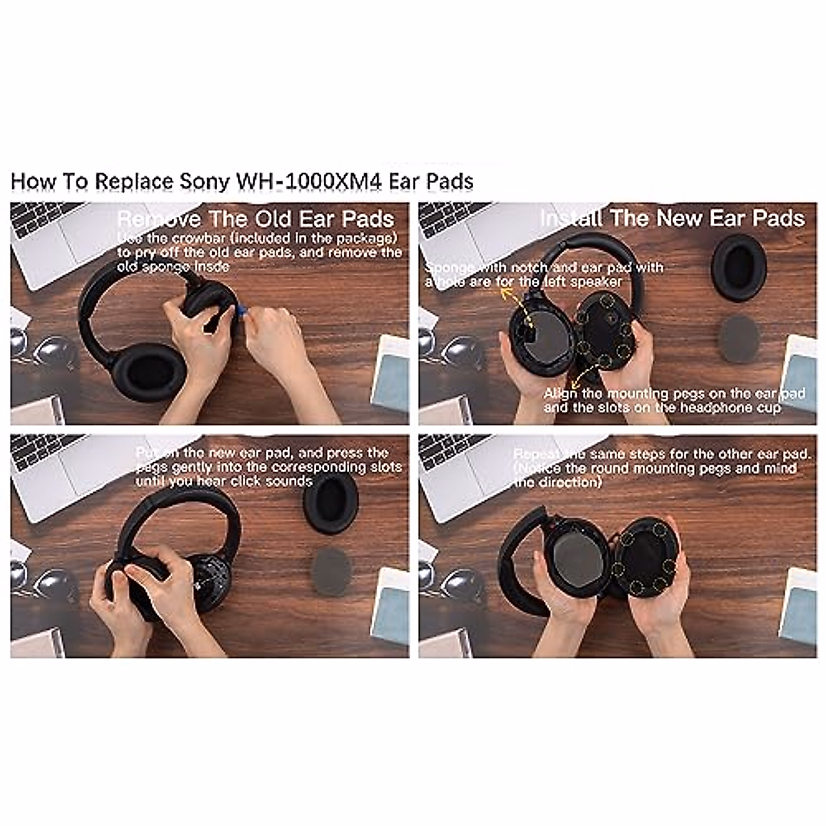 PhantAccy Replacement Ear Pads Cushions for Sony WH-1000XM4 Noise Canceling Headphones, with Soft-Touch Leather, Breathable Noise Isolation Memory Foam, Long-Lasting Comfort, Easy Installation (Gray)