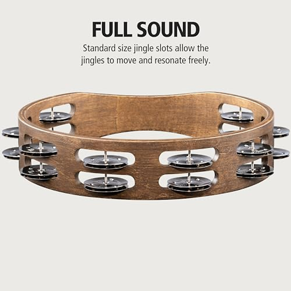 Meinl Percussion Traditional Wood Tambourine with Stainless Steel Jingles, Double Row — NOT Made in China — for All Musicians, 2-Year Warranty (TA2WB)
