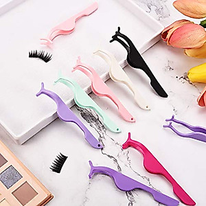 48 Pieces False Eyelash Applicator Tool Plastic Eyelashes Extension Tweezers Fish Tail Clip Tweezers Eyelashes Clip for Lashes Application and Removal (Mix Colors)