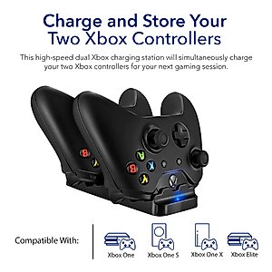 Charging Dock Stations Dual Xbox One Controller Charging Station - Fast Charging Dock with USB Cable & LED Indicator - Compatible with Xbox One S, X Controllers - Wireless Charger (Horizontal)