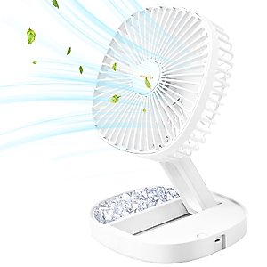 MOCAMOLA Small Desk Fan, Aromatic Desigh With Quiet 3 Speeds Wind, USB Powered With Portable Adjustable Mini Fan For Home, Office, Travel, Camping, Outdoor, Indoor, Car, 4.9 Inch White