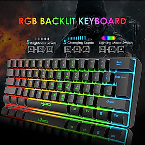 SELORSS 60% Mechanical Feel Gaming Keyboard,RGB Backlit Ultra-Compact Mini Keyboard, Ergonomic Metal Plate 61 Keys Keyboard,Wired Type-C USB Waterproof for Typist Laptop PC Mac Gamer