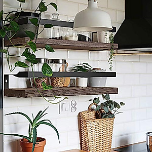 LYNNC 3 in 1 Rustic Floating Shelves, Decorative Storage Shelves with Towel Bar, Wall Mounted Shelves Holder for Bathroom, Kitchen & Bedroom - Set of 3 Shelves