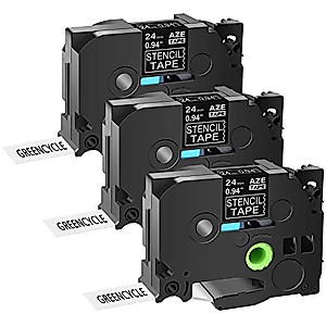 Greencycle 3PK Compatible for Brother P-Touch ST151 STe151 ST-151 STe-151 Stencil Tape 1" (24mm)x 9.8ft(3m) Black on Clear Mobile Solution Non-Adhesive Etching Label for PT-D600VP PT-P700 Label Maker