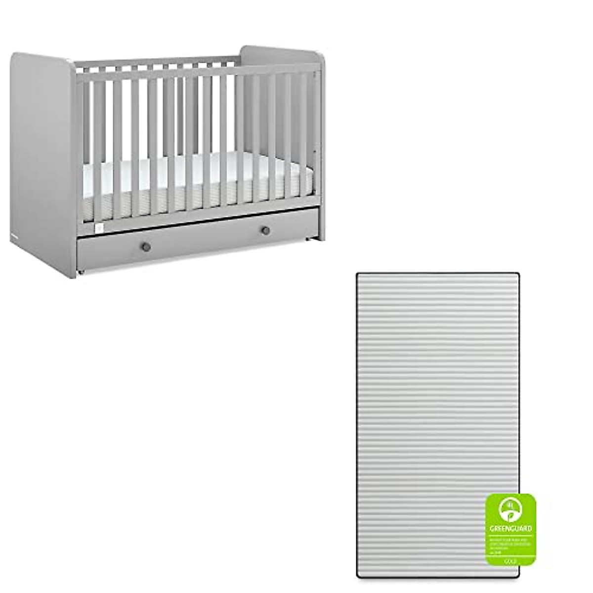babyGap by Delta Children Graham 4-in-1 Convertible Crib with Storage Drawer TrueSleep Crib and Toddler Mattress (Bundle), Grey/Dark Grey