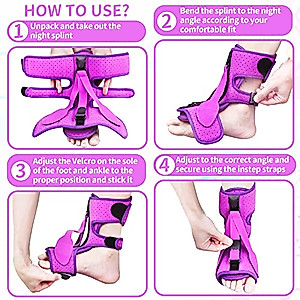 2 Pack Plantar Fasciitis Night Splint with 3 Fixing Straps, Adjustable Achilles Tendonitis Relief Night Splints for Plantar Fasciitis, Foot Drop Ankle Pain, Heel Pain, Achilles Tendonitis(Purple)