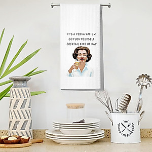 LEVLO Funny Retro Sassy Kitchen Towel Retro Housewife Gift It's a Vodka Valium Go F*ck Yourself Cocktail Kind of Day Tea Towels Waffle Weave Kitchen Decor Dish Towels (It's a Vodka)