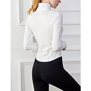 Yeokou Womens Active Zip Up Seamless Sports Running Track Jacket Tops with Thumbhole（White-S）