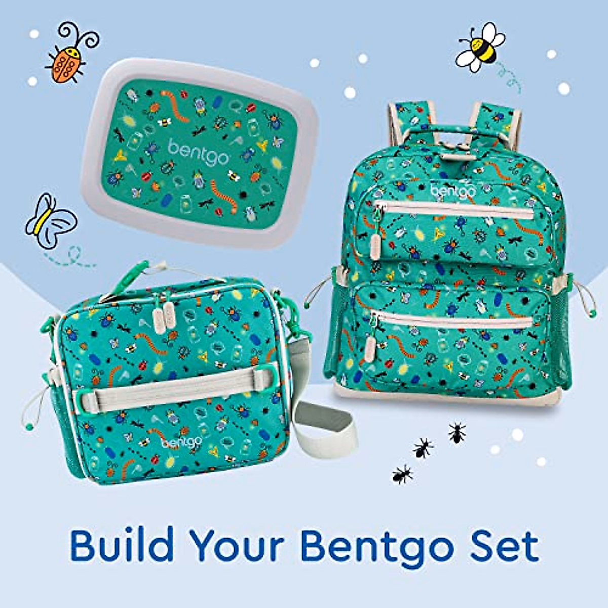 Bentgo® Kids Backpack - Lightweight 14” Backpack in Unique Prints for School, Travel, & Daycare - Roomy Interior, Durable & Water-Resistant Fabric, & Loop for Lunch Bag (Bug Buddies)