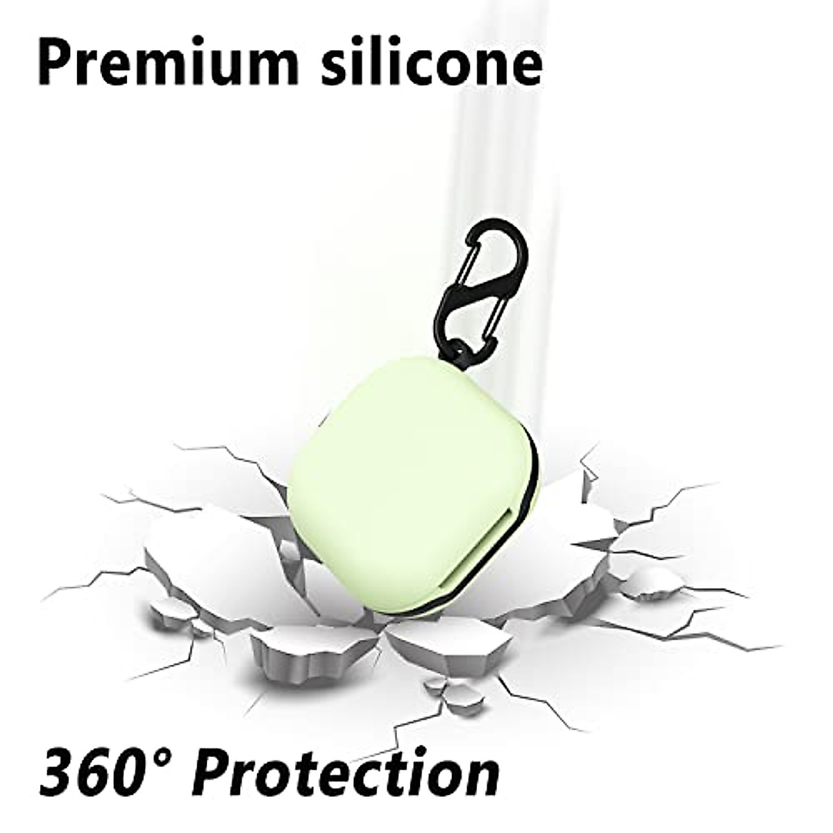 Geiomoo Silicone Case Compatible with Galaxy Buds 2 Pro, Galaxy Buds2, Galaxy Buds Pro, Galaxy Buds Live, Protective Cover with Carabiner (Luminous Green)