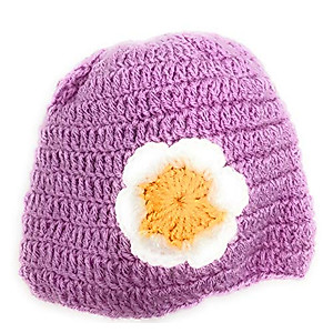 Hand Made 3 Piece Knitted Purple Baby Toddler Girl Button up Warm Crochet Set- Newborn Toddler Wool Sweater Set Includes Booties & hat 0-6 Months