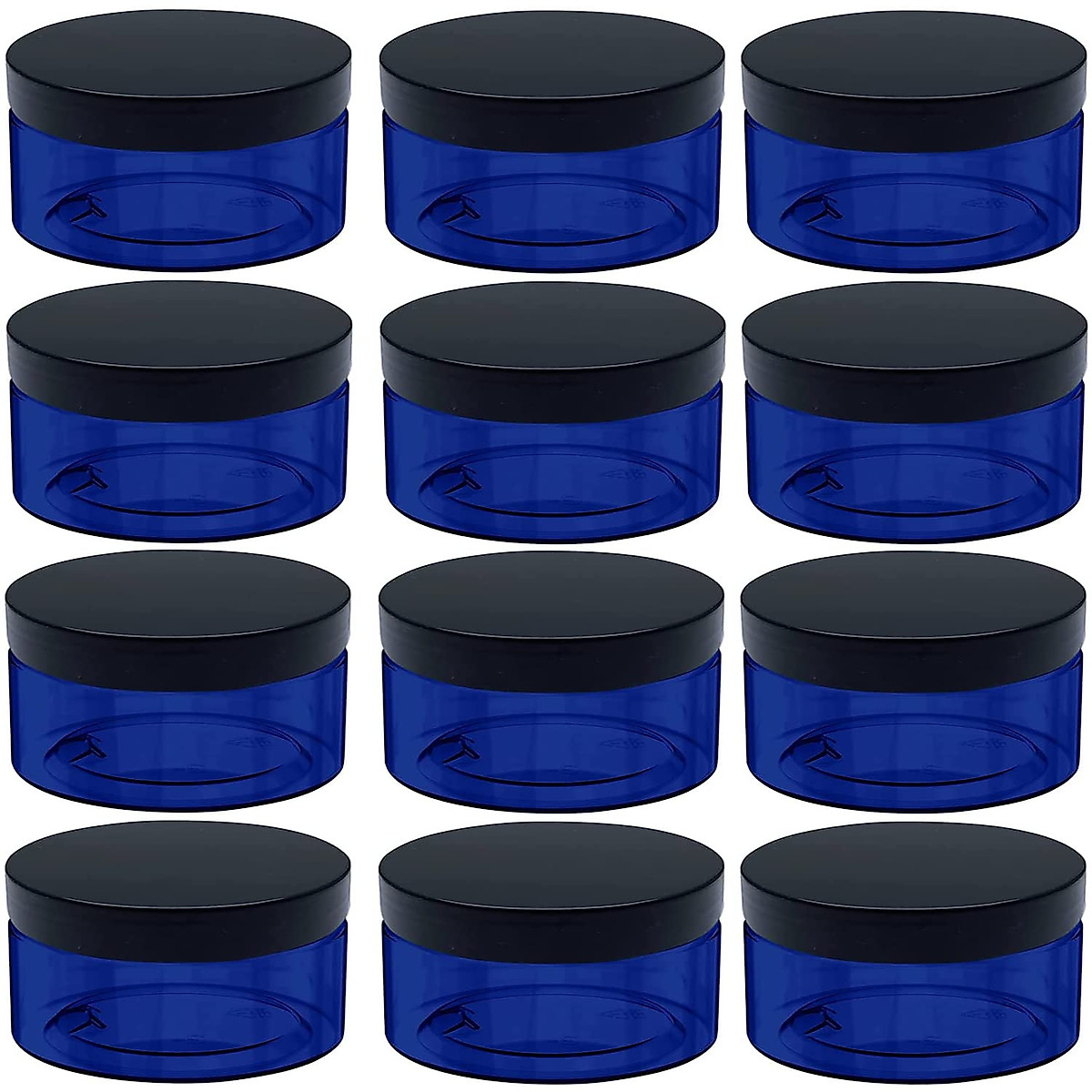 5 Ounce Blue Plastic Cosmetic Jars, Wide Mouth Refillable Containers with Lids for Creams, Lotion, Ointments, Make Up, Bath Salt and Body Butter, 12 Pcs