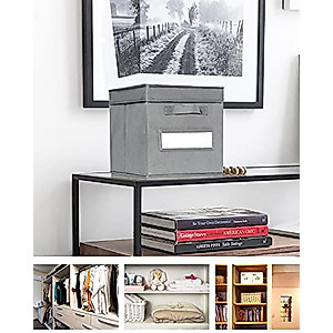 Collapsible Storage Containers Cubes 3pcs Fabric Cube Storage Bins with Lids for Organizing Shelves Home Bedroom Closet Office,Storage Boxes Baskets Organizer with Label & Pen,Large (Beige)