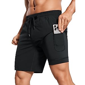 CRZ YOGA Men's 2 in 1 Running Shorts with Liner - 7'' Quick Dry Workout Sports Athletic Shorts with Pockets Black Medium