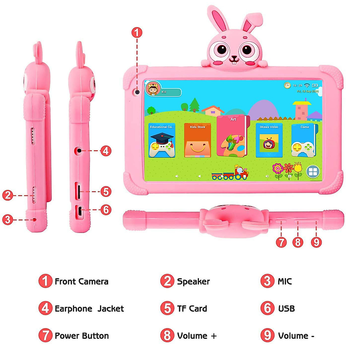TOPELOTEK Kids Tablet Android Tablet for Kids 7 inch WiFi Toddler Tablet 32GB Quad Core Kids Tablets Support Bluetooth Camera Support Netflix YouTube Parental Control 4000mAh Boys Girls (Pink)