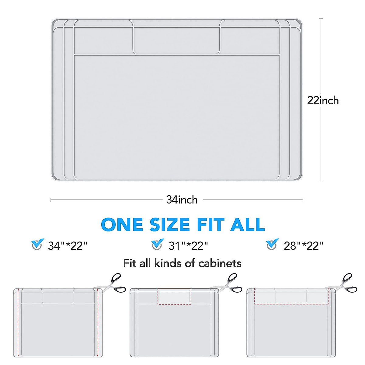 Under Sink Mats for Kitchen Waterproof, 34" x 22" Undersink Mats for Bottom of Kitchen Bathroom Sink, Thick Under Sink Drip Tray for Leaks and Spills, Easy to Install, Clean and Customizable-Gray