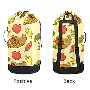 Thanksgiving Autumn Laundry Bag Heavy Duty Laundry Backpack with Shoulder Straps Handles Travel Laundry bag Drawstring Closure Dirty Clothes Organizer For College Dorm, Apartment, Camp Travel