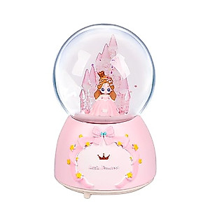 Xmas Snow Globe Crystal Castle Ball Rotate Snowfall Musical Crystal Ball with 7 Color Changing Lights Princess for Girls Boys