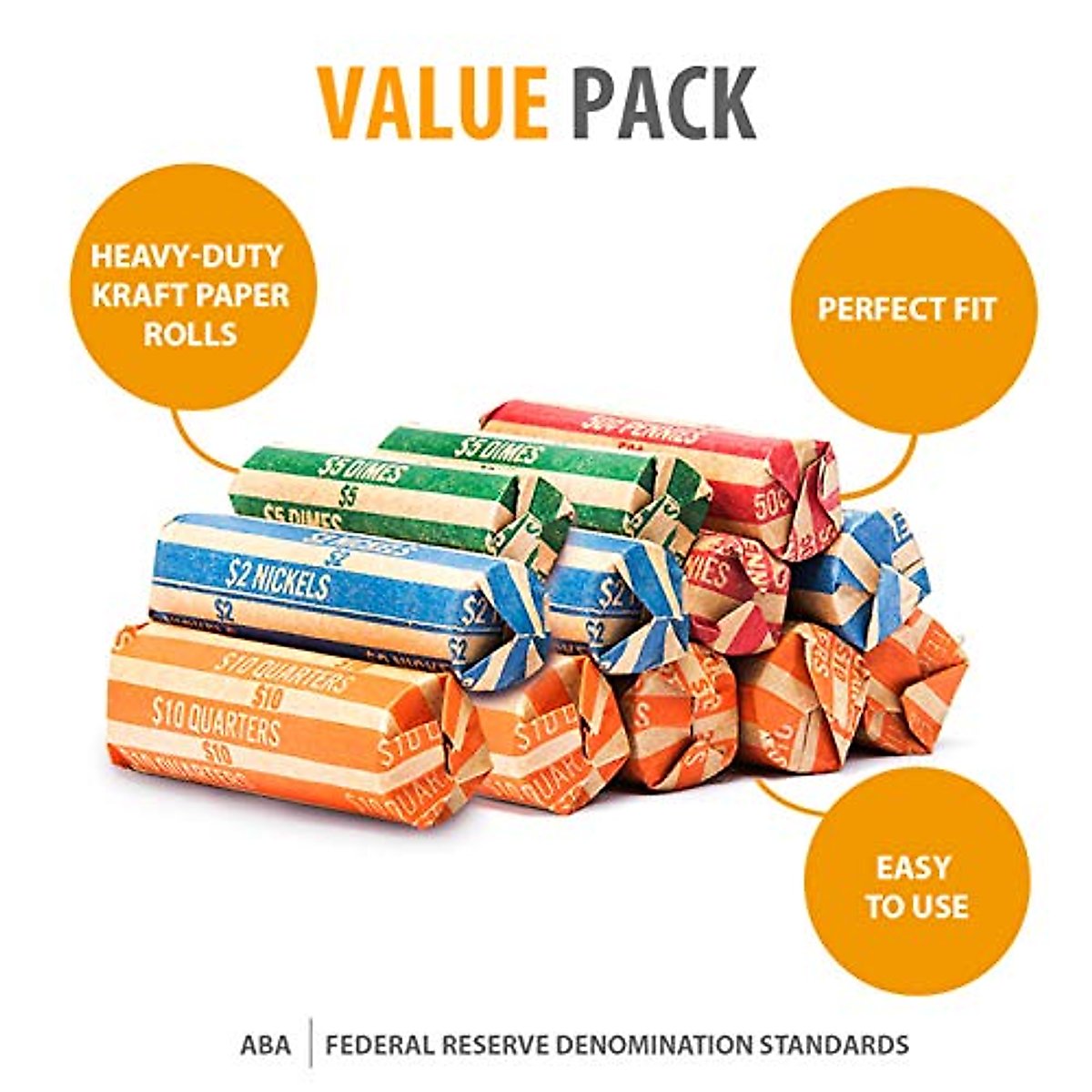 Premium Coin Roll Wrappers 1000-Count Assorted Coin Papers Bundle of 250 Each Quarters Nickels Dimes Pennies